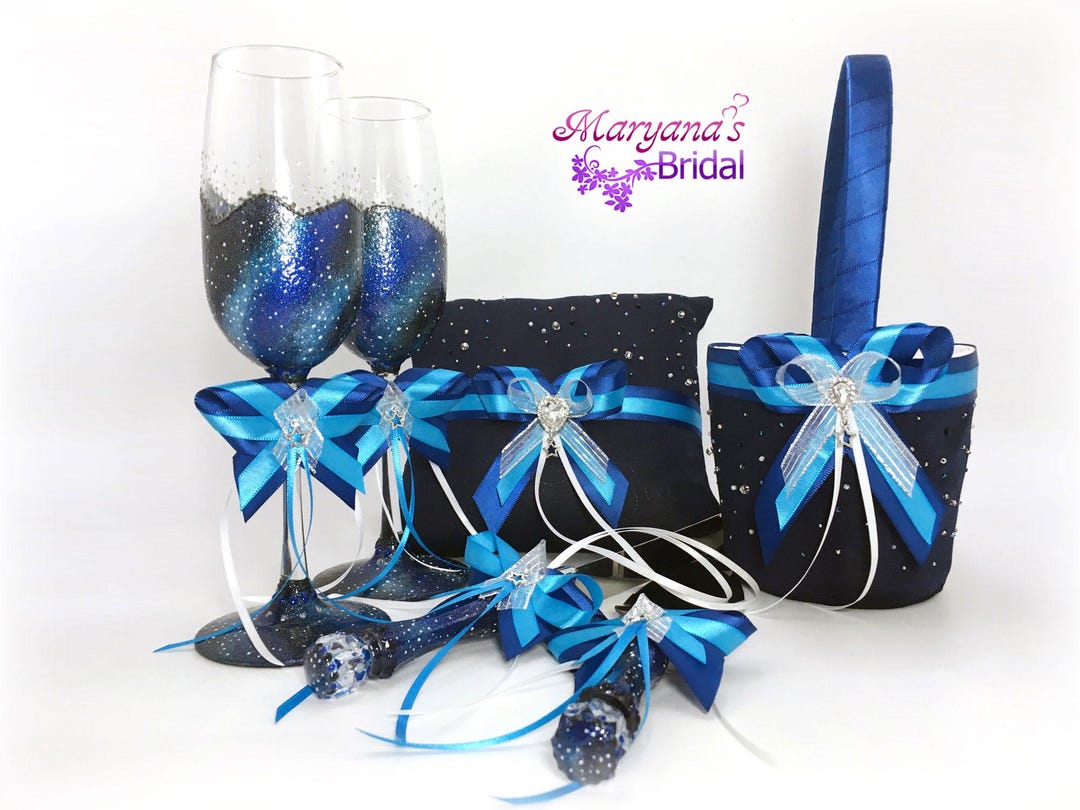 Galaxy Black White Blue Turquoise Wedding Ring Pillow Flower Girl ...