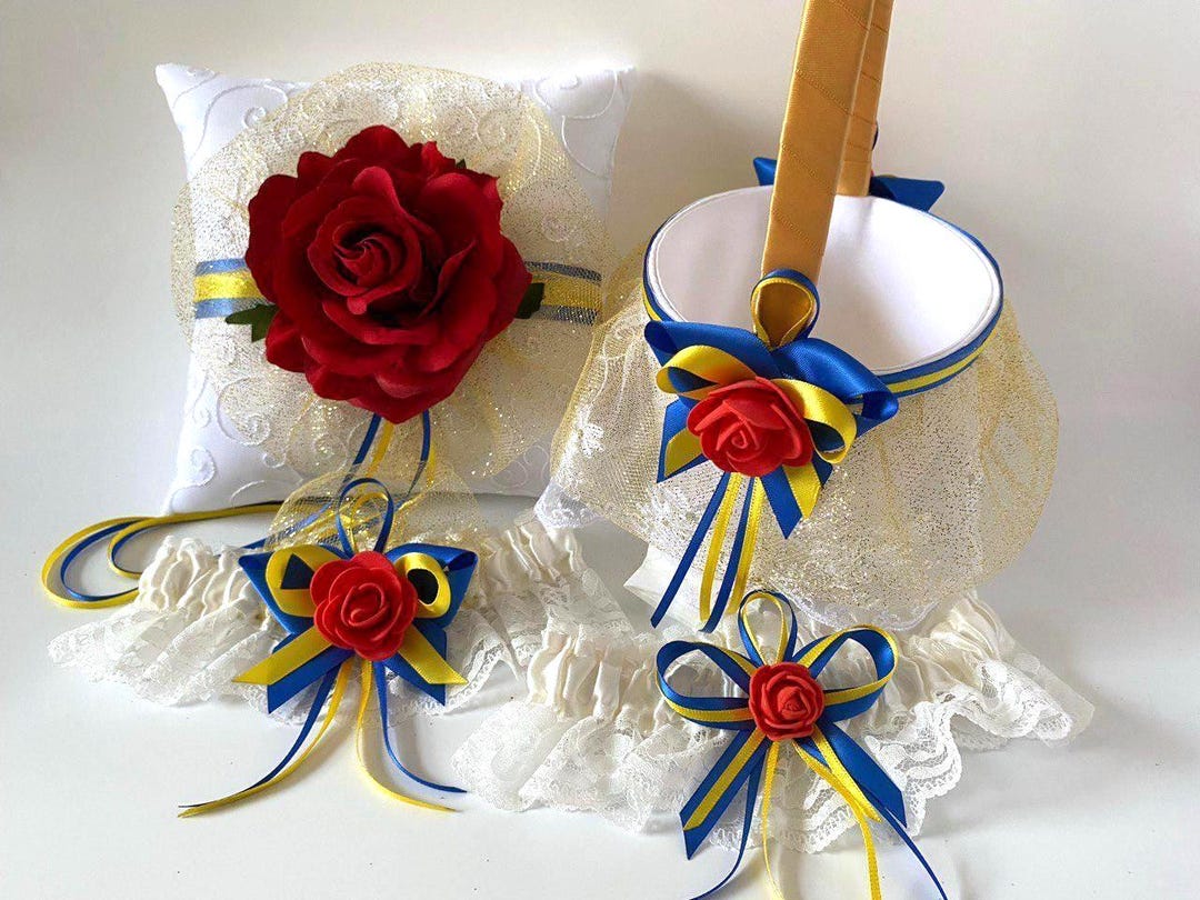 Beauty & the Beast 4 Ring Pillow, Flower Girl Basket*wedding Gold Cake ...
