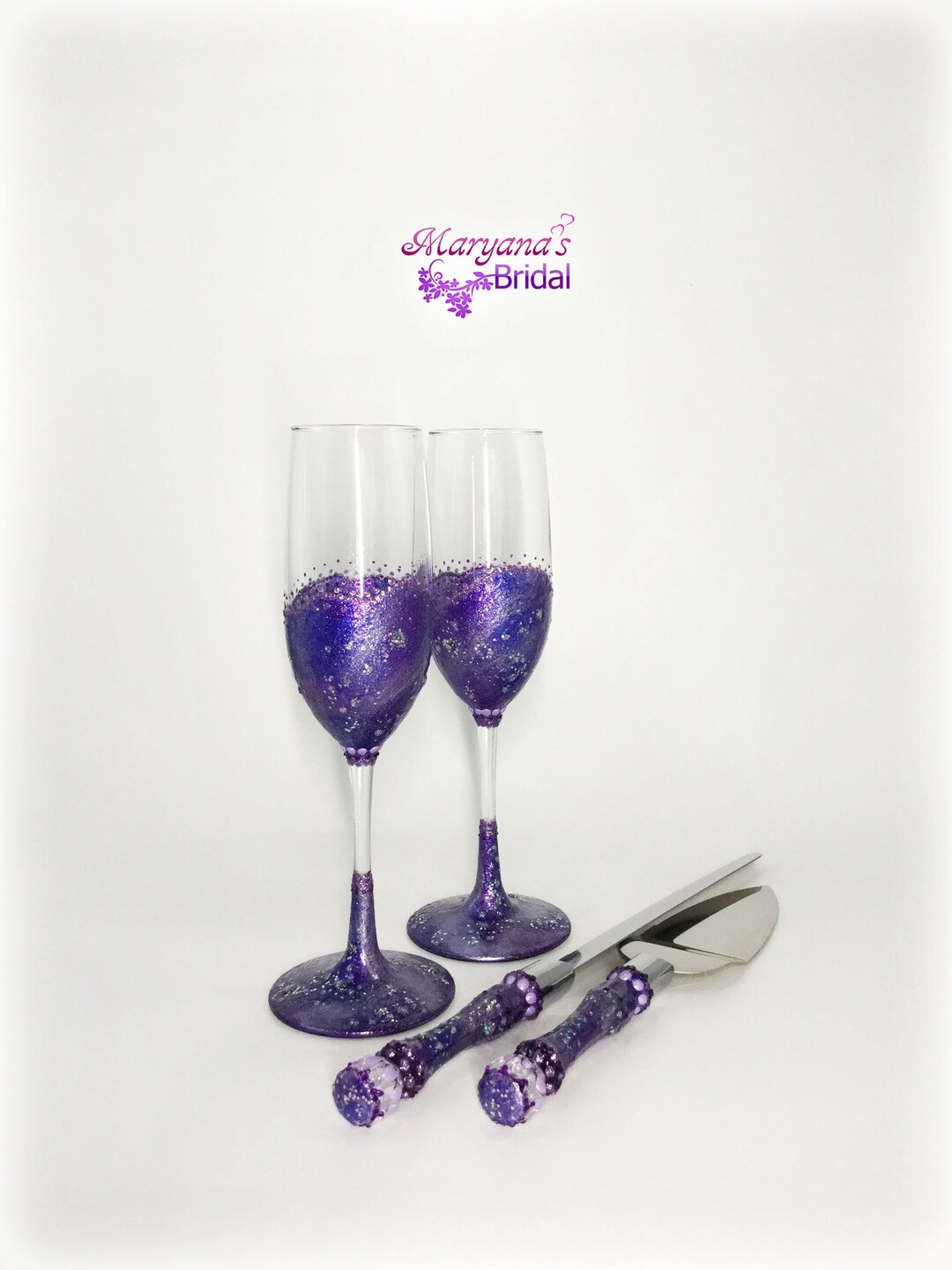Galaxy #2 Wedding Cake Set, Flutes*purple, Blue, Silver, Iris Pillow ...