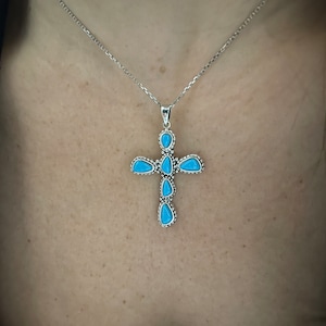 Turquoise Cross Pendant / Silver Large Turquoise Cross Necklace ...