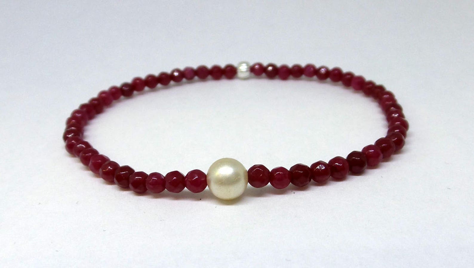 Beaded Bracelet/ Ruby Colored Beads With Natural Cultured - Etsy