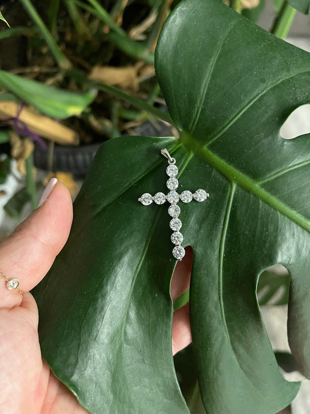 Diamond Cz Cross Necklace / Large Cross Necklace / Silver Diamond Cz ...