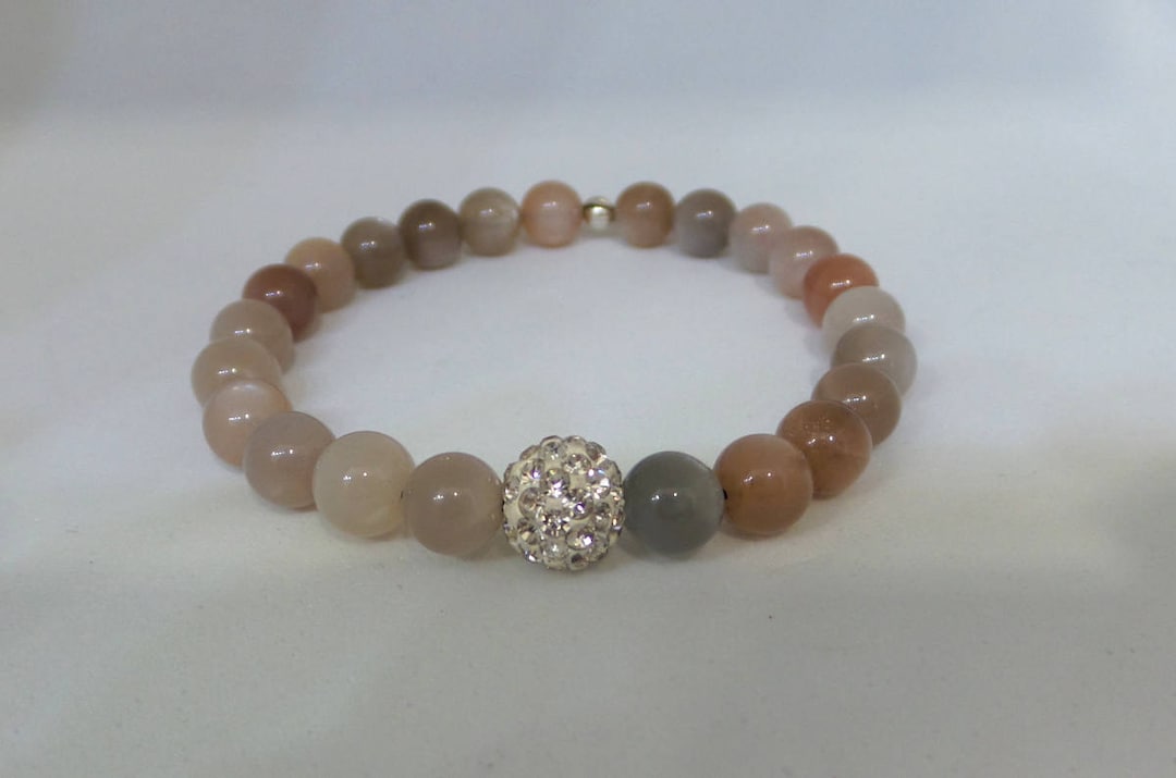 Beaded Bracelet/ Moonstone Bracelet With Swarovski Crystal/ Natural ...