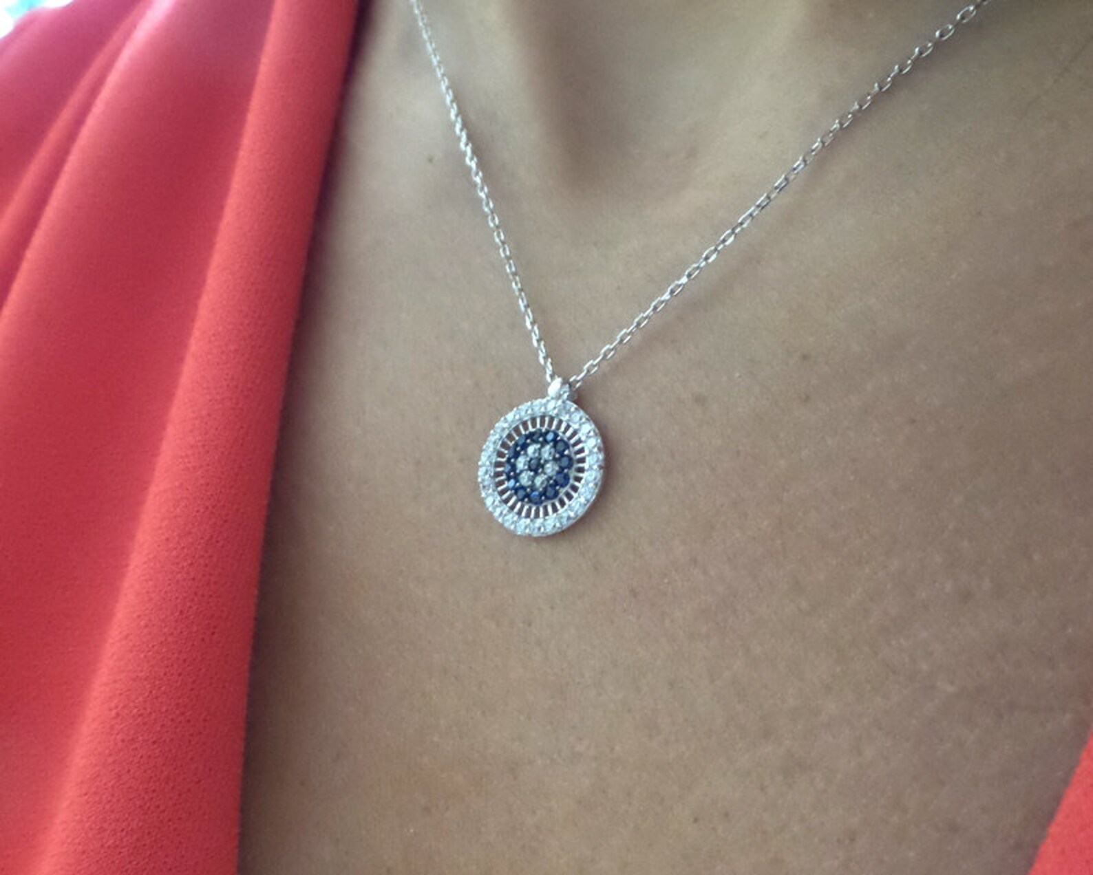 Evil Eye Necklace / Sterling Silver Evil Eye Necklace / | Etsy