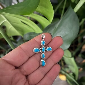 Turquoise Cross Pendant / Silver Large Turquoise Cross Necklace ...