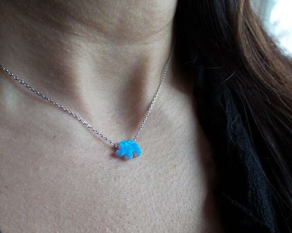 Opal Elephant Necklace / Sterling Silver Opal Necklace / - Etsy