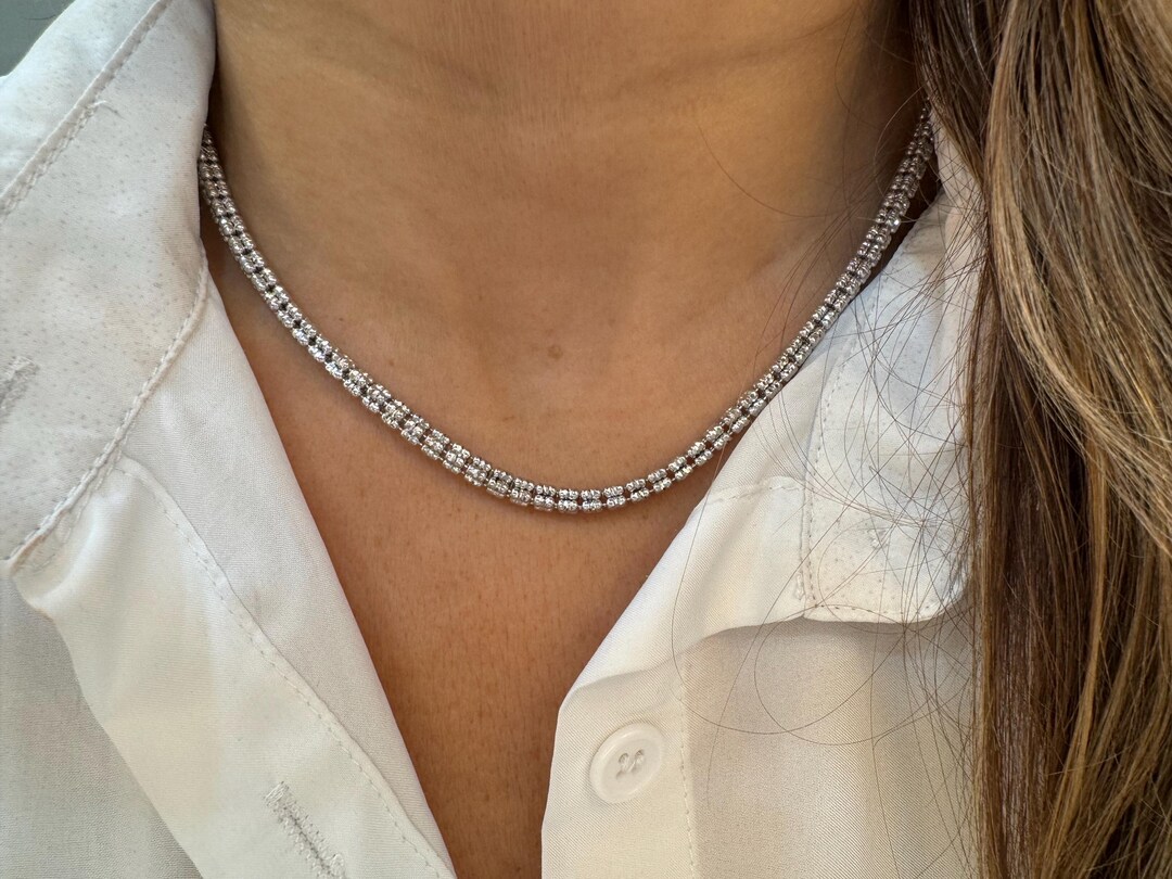 Ice Link Chain Diamond Cut Necklace 4mm / Silver Sparkle Ice Bracelet ...