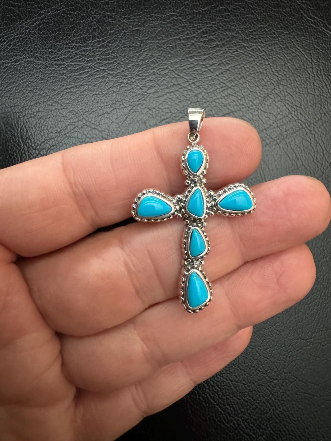 Turquoise Cross Pendant / Silver Large Turquoise Cross Necklace ...