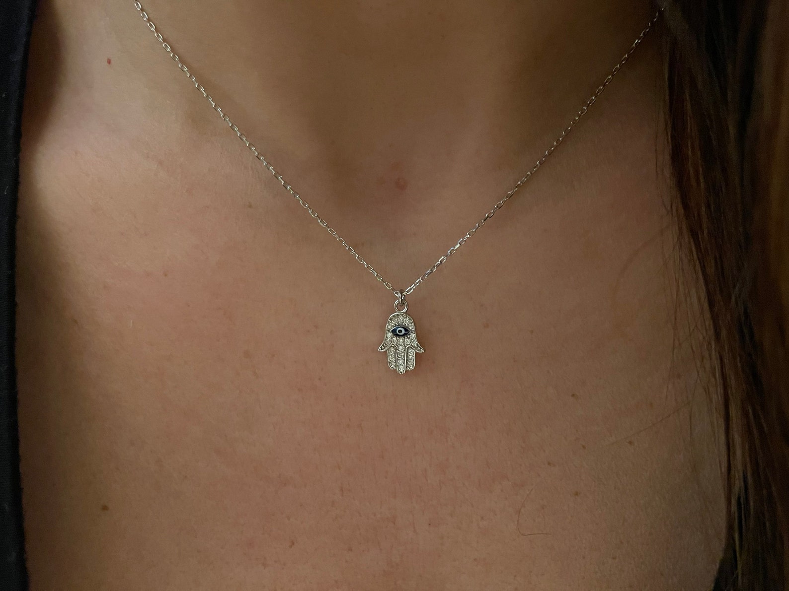 CZ Hamsa Necklace: Sterling Silver Hand of Fatima Pendant - Etsy