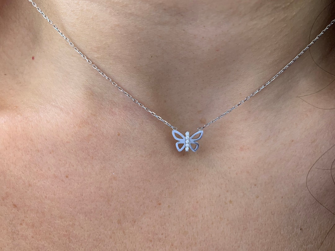 Butterfly Necklace / Sterling Silver Small Butterly Necklace / Cz ...