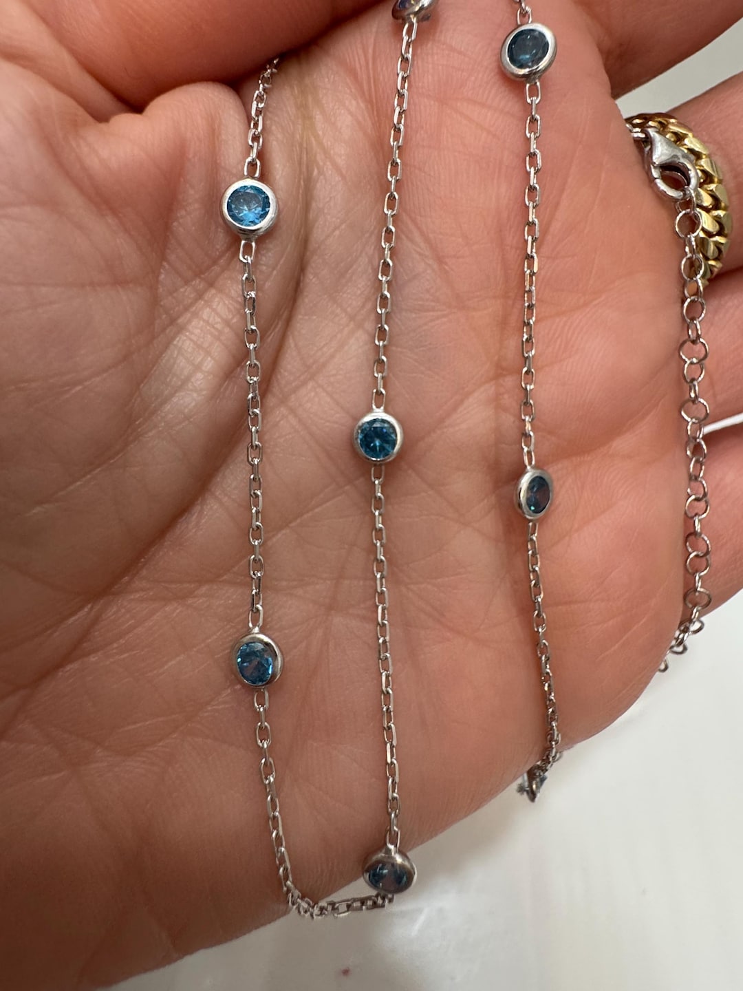 Blue Topaz Sterling Silver Station Necklace: December Birthstone - Etsy