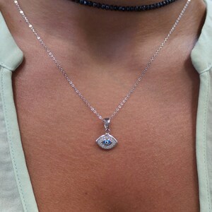 Evil Eye Necklace Sterling Silver/ Sterling Silver Evil Eye Necklace ...