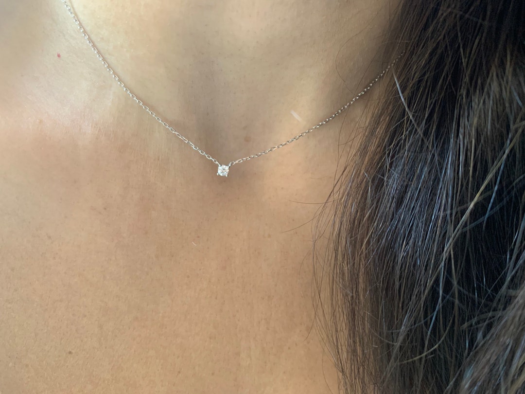 Diamond Solitaire Necklace / CZ Solitaire Pendant / Dainty Solitaire ...