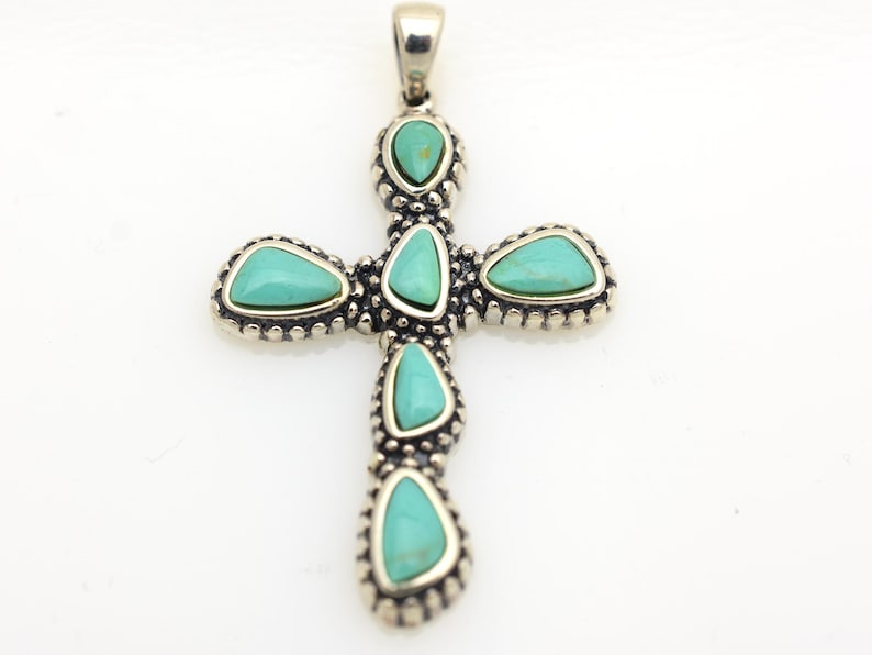 Handmade Sterling Silver Turquoise Cross Pendant Necklace - Etsy