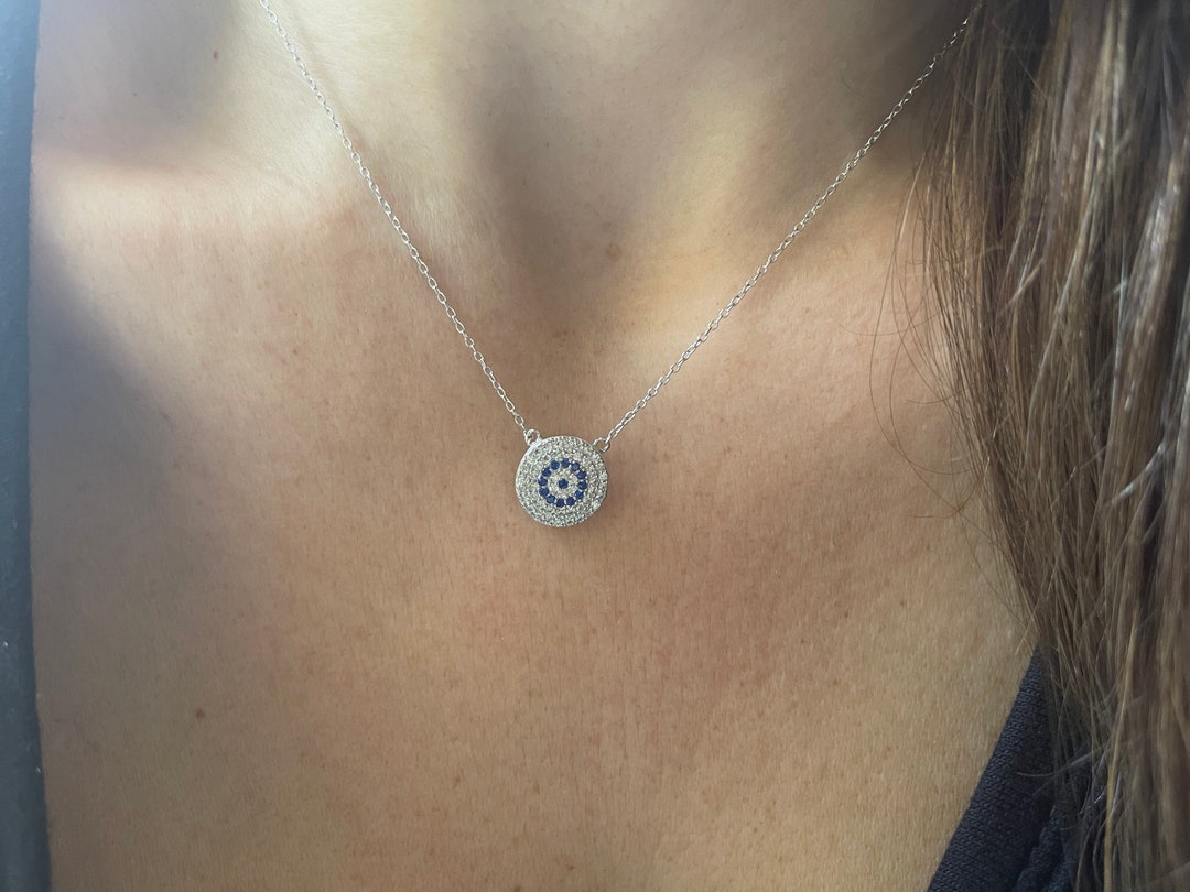 Evil Eye Necklace / Sterling Silver Evil Eye Necklace / CZ Evil Eye ...