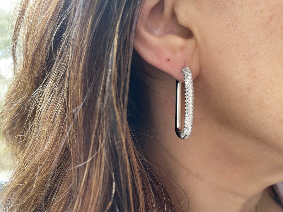 Sterling Silver Paper Clip Earrings: Diamond CZ, Everyday Jewelry - Etsy