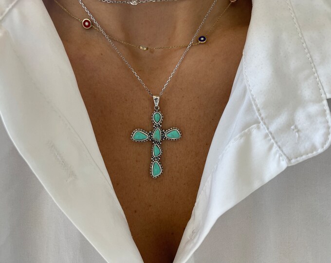 Large Horace Iule Turquoise Cross Necklace on Navajo Pearls - Etsy