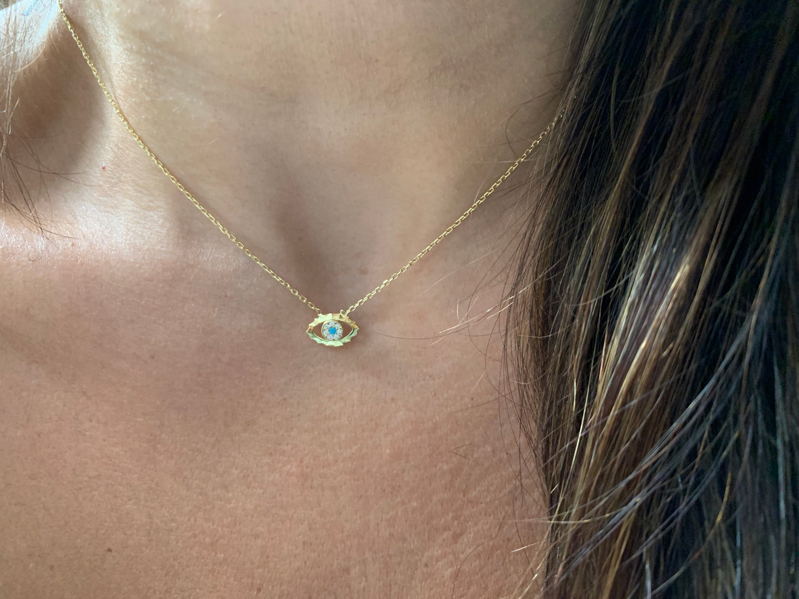 Evil Eye Necklace / Rose Gold Evil Eye Necklace / Turquoise - Etsy