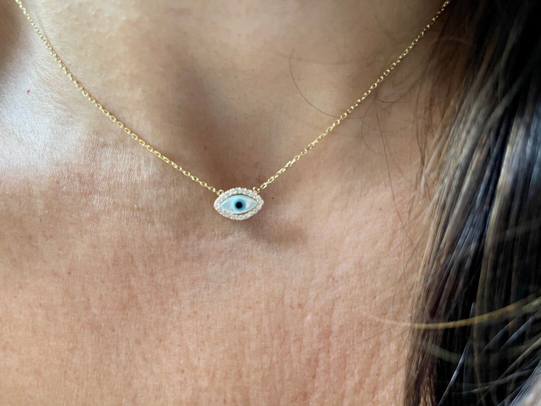 Evil Eye Necklace / Mini Evil Eye Necklace / Mother of Pearl Evil Eye ...