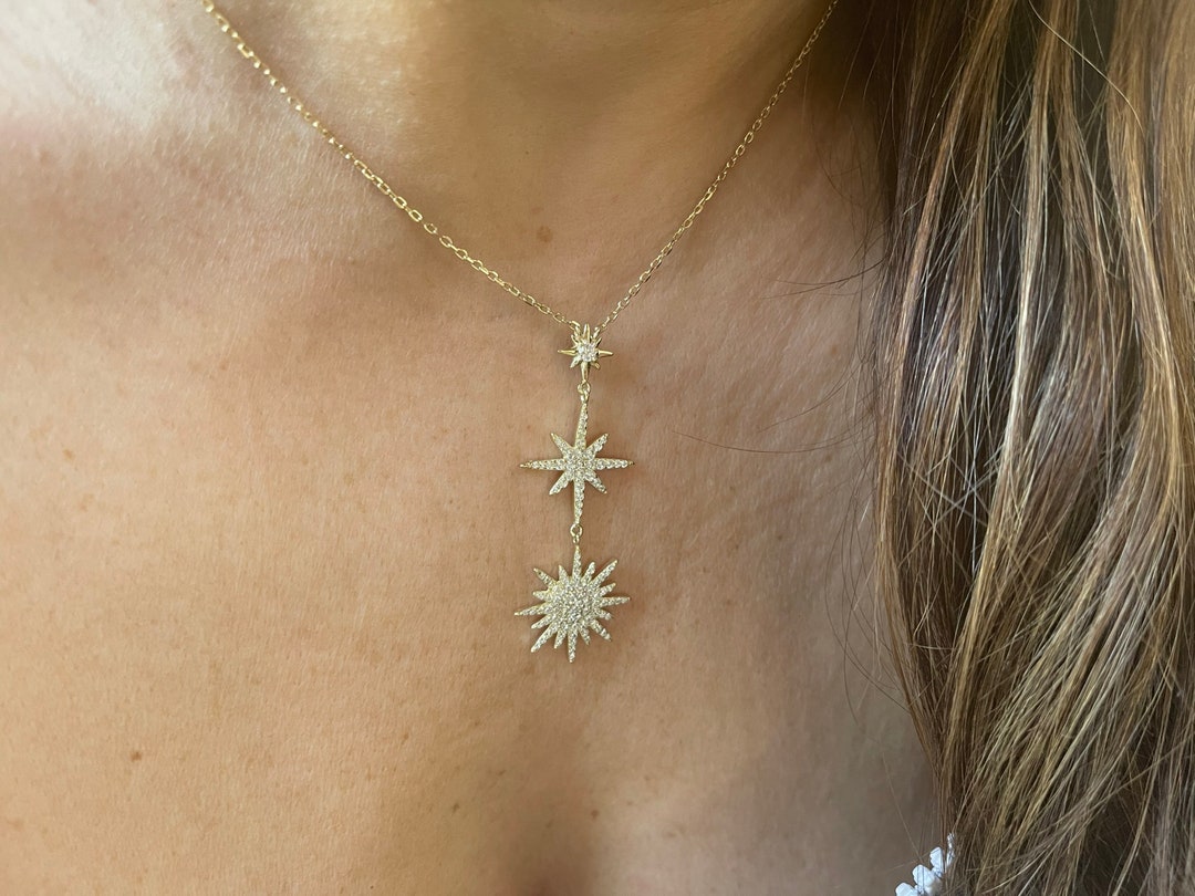Diamond Cz North Star Necklace / North Star Charm Necklace / Gold ...