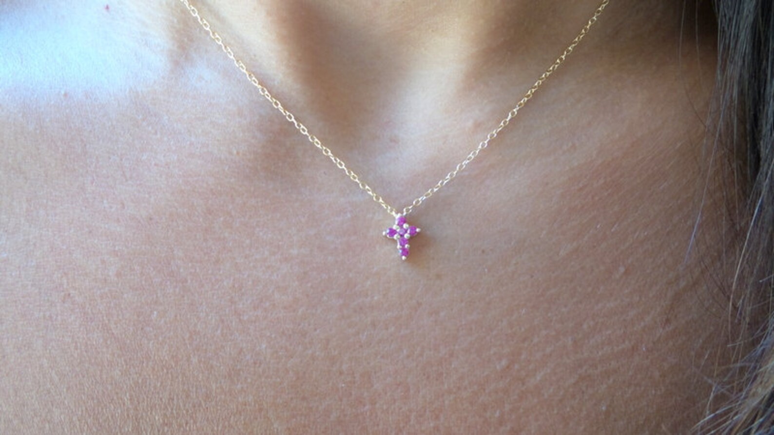 Ruby Cross Necklace / Small Ruby Cross Necklace / Mini Cross | Etsy