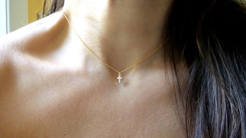 Small Cross Necklace / Mini Cross Necklace / Diamond Cz Cross | Etsy