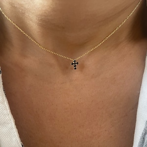 Black Diamond Cz Cross Necklace / Tiny Petite Cross Necklace / Mini ...