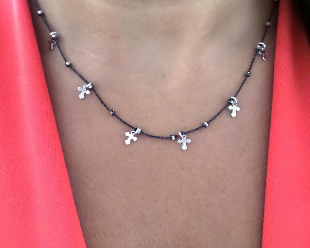 Dainty Sterling Silver Multi Cross Necklace - Black Rhodium Finish - Etsy