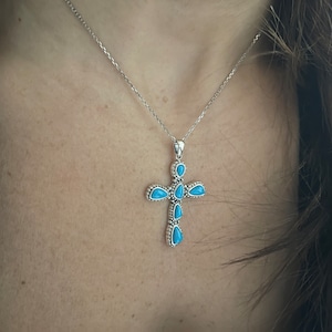 Turquoise Cross Pendant / Silver Large Turquoise Cross Necklace ...