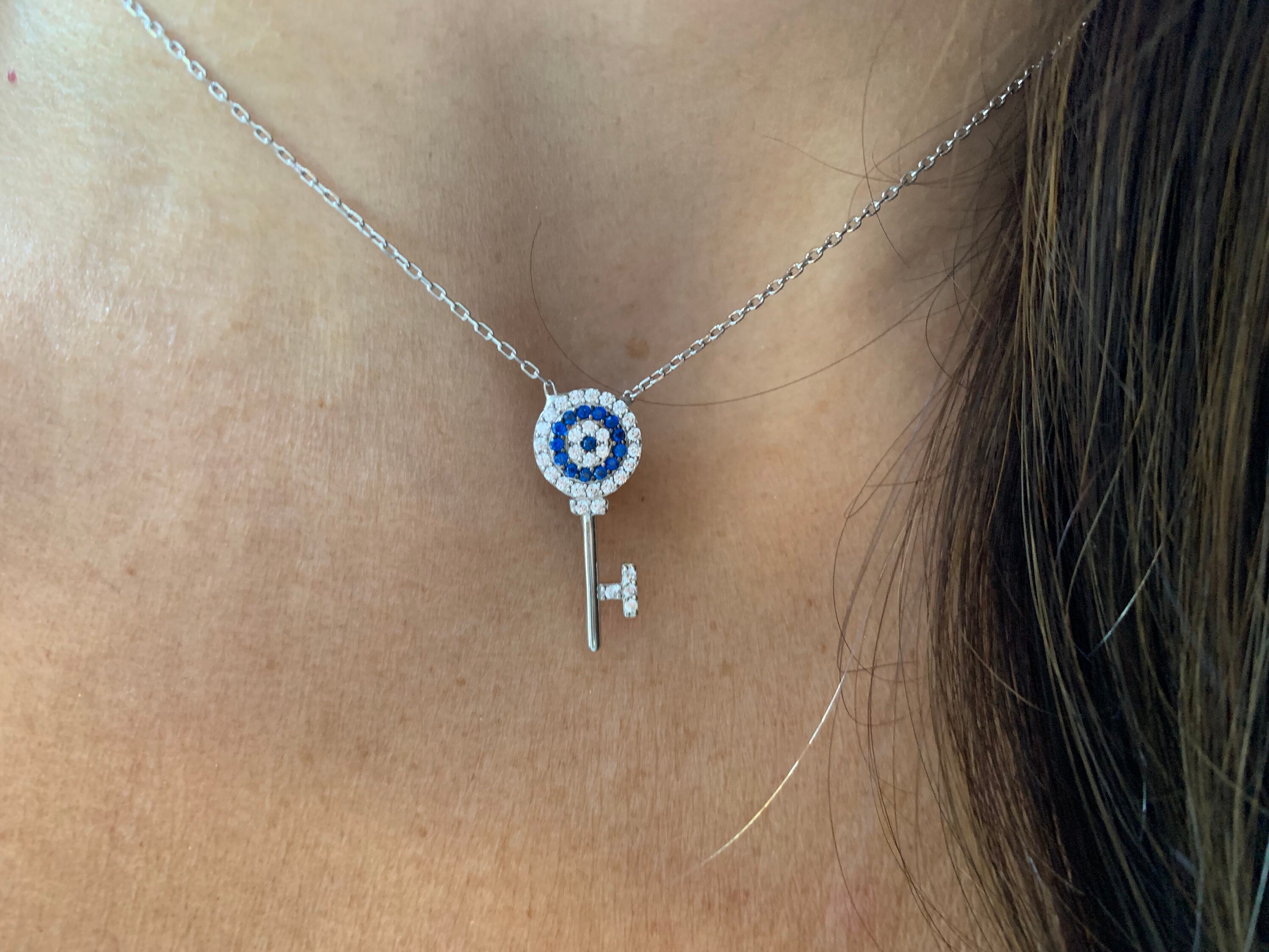 Evil Eye Key Necklace / Gold Evil Eye Key Necklace / Key to My | Etsy