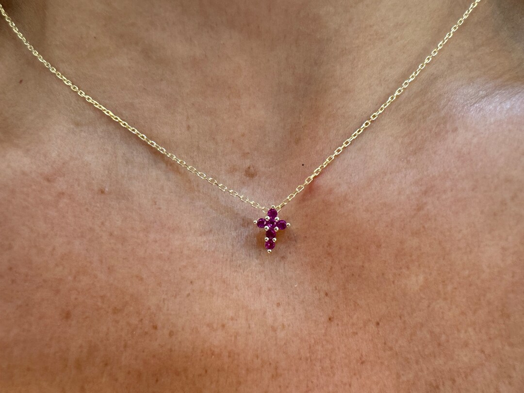 Handmade Ruby Cross Necklace: Yellow Gold Plated Sterling Silver - Etsy