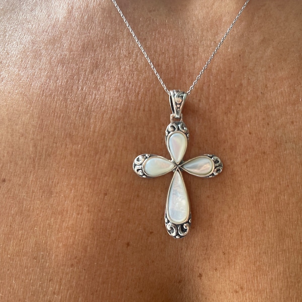 Cross Pearl Silver Necklace - Etsy