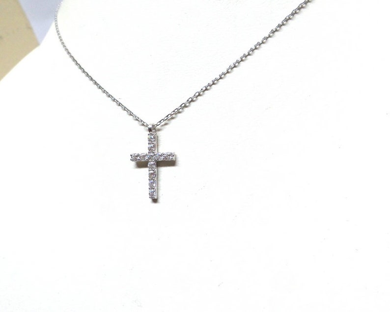 Diamond Cz Cross Necklace / Sterling Silver Cross Necklace / - Etsy