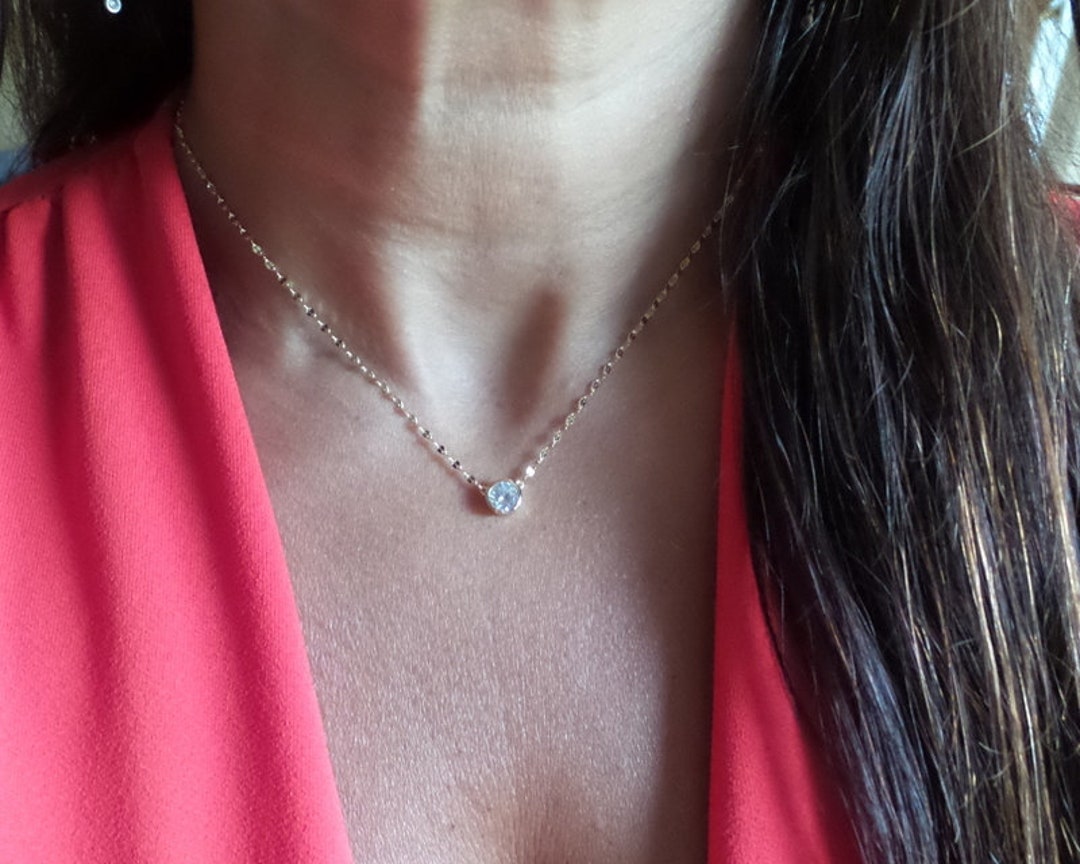 Diamond Solitaire Necklace / CZ Solitaire Pendant / Dainty Solitaire ...