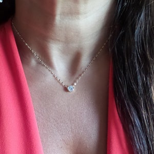 Diamond Solitaire Necklace / CZ Solitaire Pendant / Dainty Solitaire ...