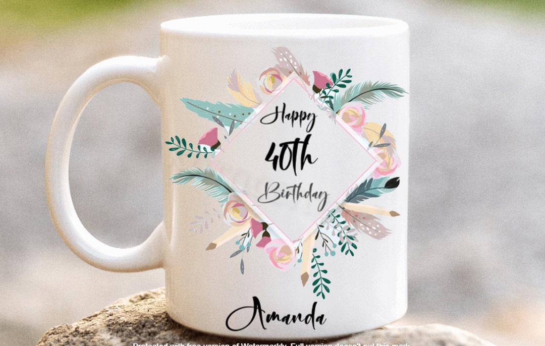 40th Birthday Mug, Personalised 40th Birthday Mug, Floral Monogram ...