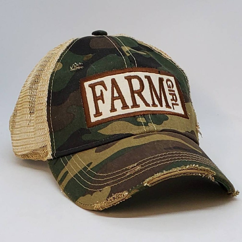 Farm Girl Headmost Distressed Camo Hat. 2 Optional Patch | Etsy