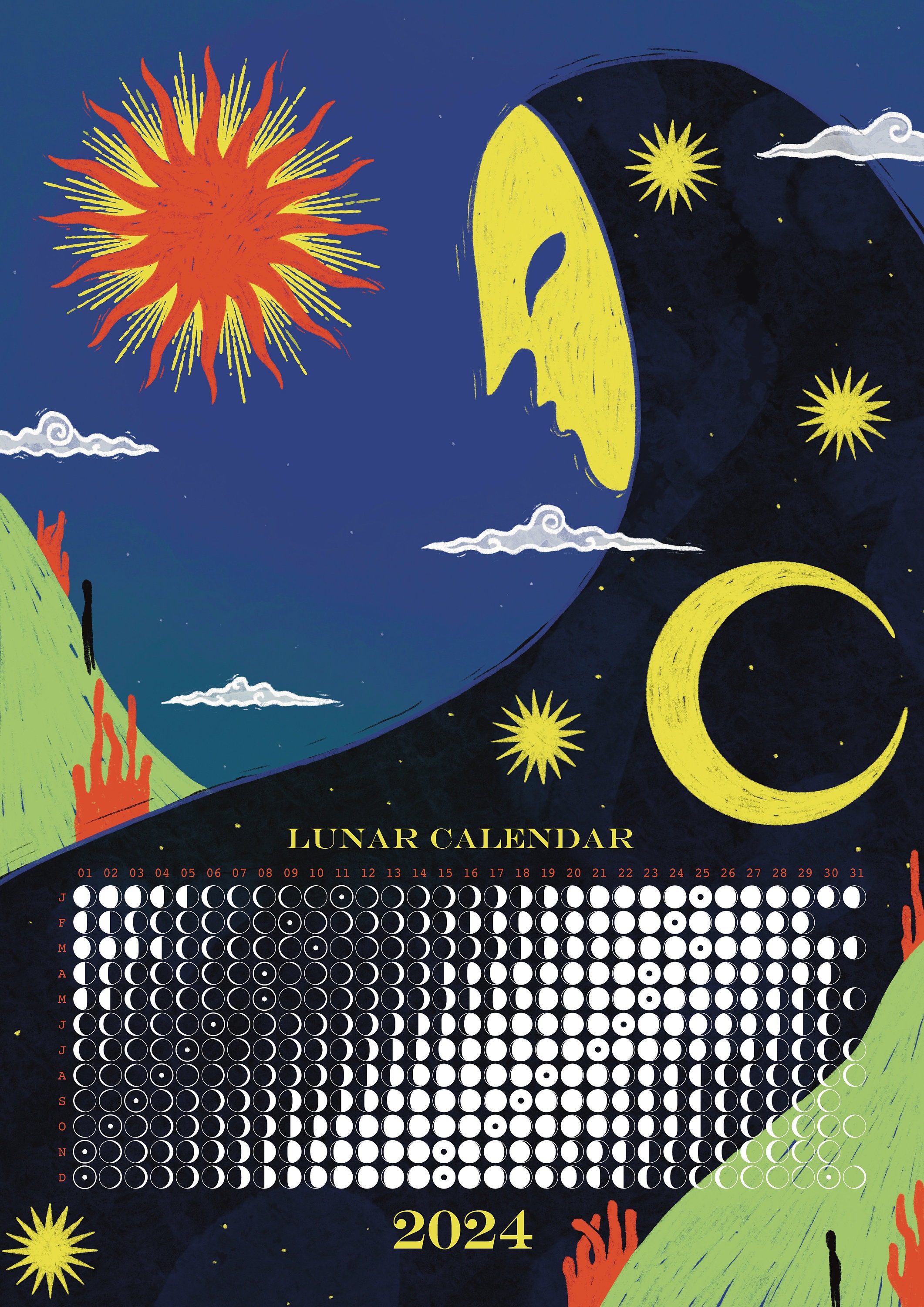2024 Lunar Moon Calendar Poster High Quality Giclee Print Wall - Etsy