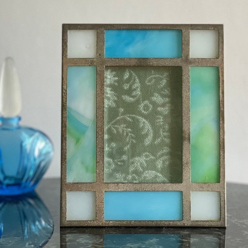 Stained Glass Landscape Picture Frame Blue Border - Etsy