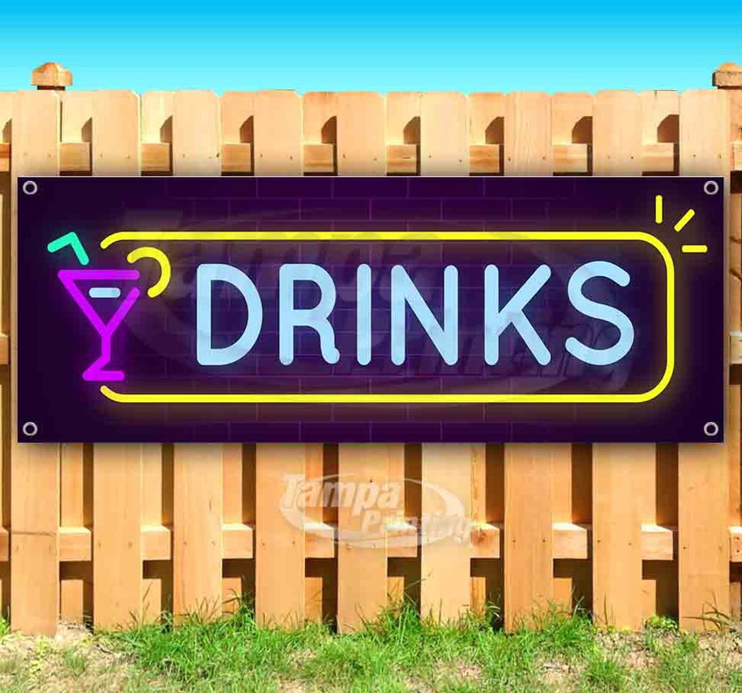 Neon Drinks 13 Oz Heavy Duty Vinyl Banner Sign With Metal Grommets, New ...