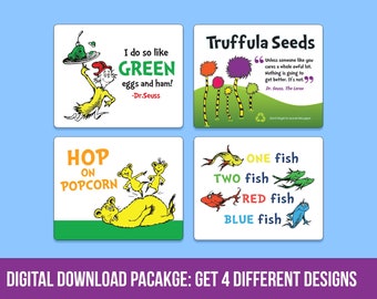 Dr. Seuss Treat Bag Card, Dr. Seuss Printable, One Fish Two Fish, Dr ...