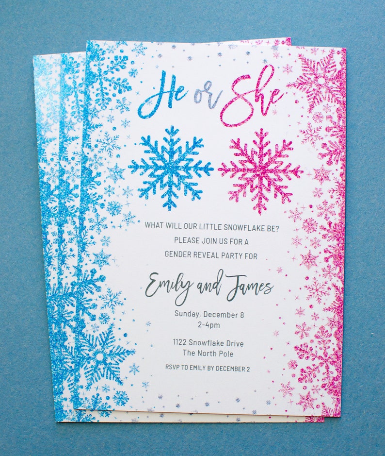 Snowflake Gender Reveal Invitation Winter Gender Reveal | Etsy Snowflake Gender Reveal Invitation Winter Gender Reveal | Etsy
