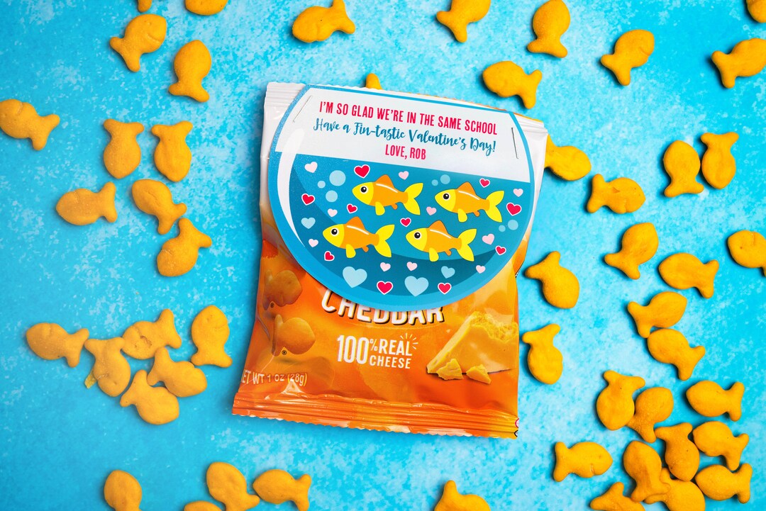 Valentine's Day Card, School Valentine's Day Tag, Goldfish Tag, Snack ...