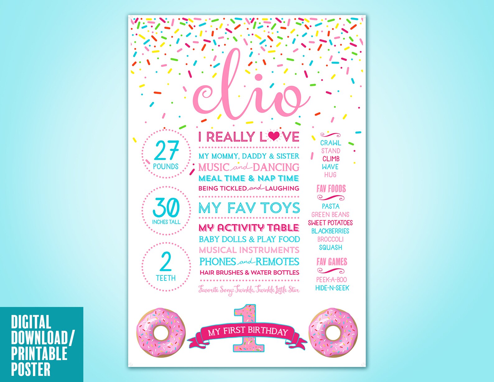 Donut 1st Birthday Sign Donut First Birthday Poster Donut | Etsy