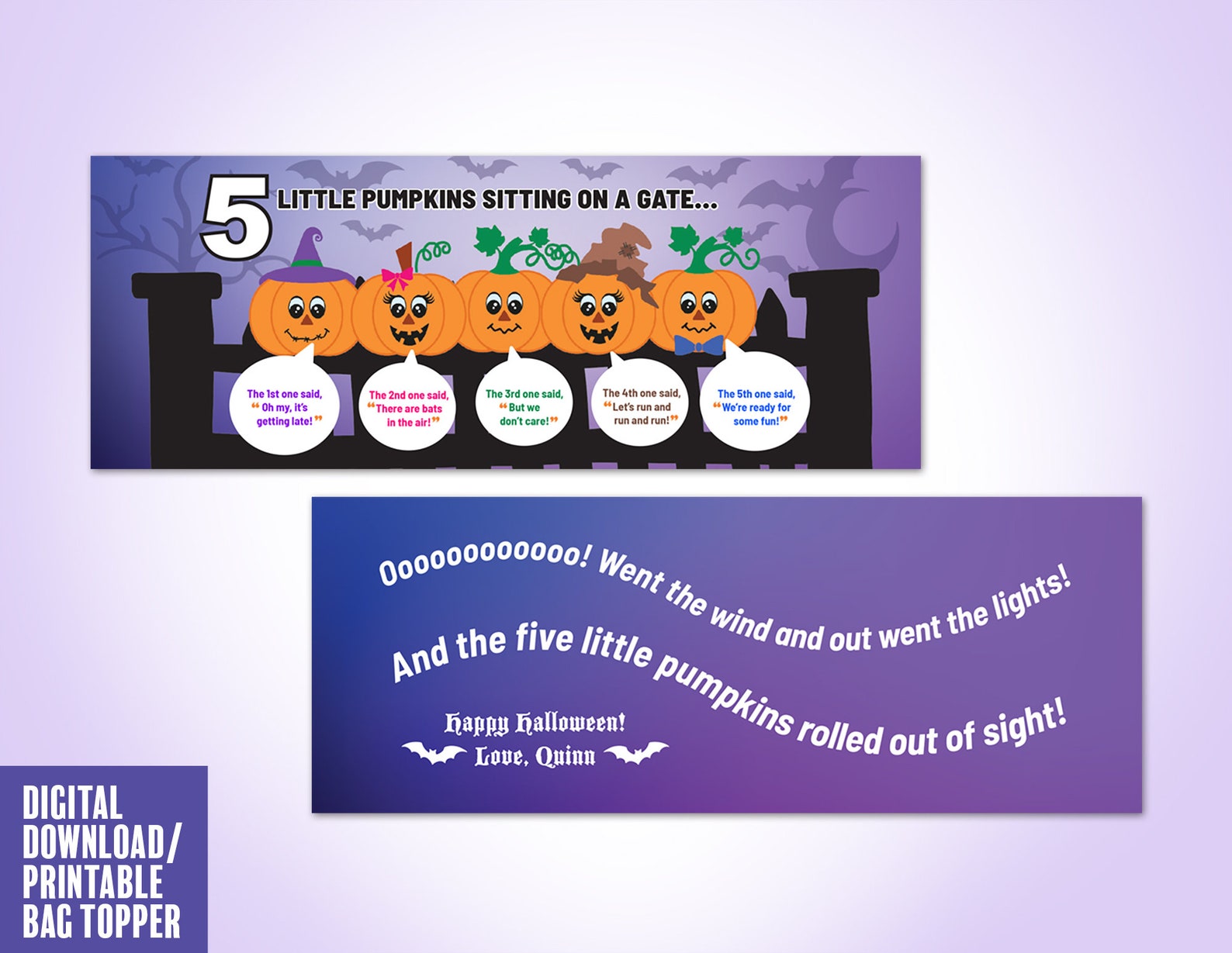 5 Little Pumpkins Bag Topper DIGITAL DOWNLOAD Halloween - Etsy