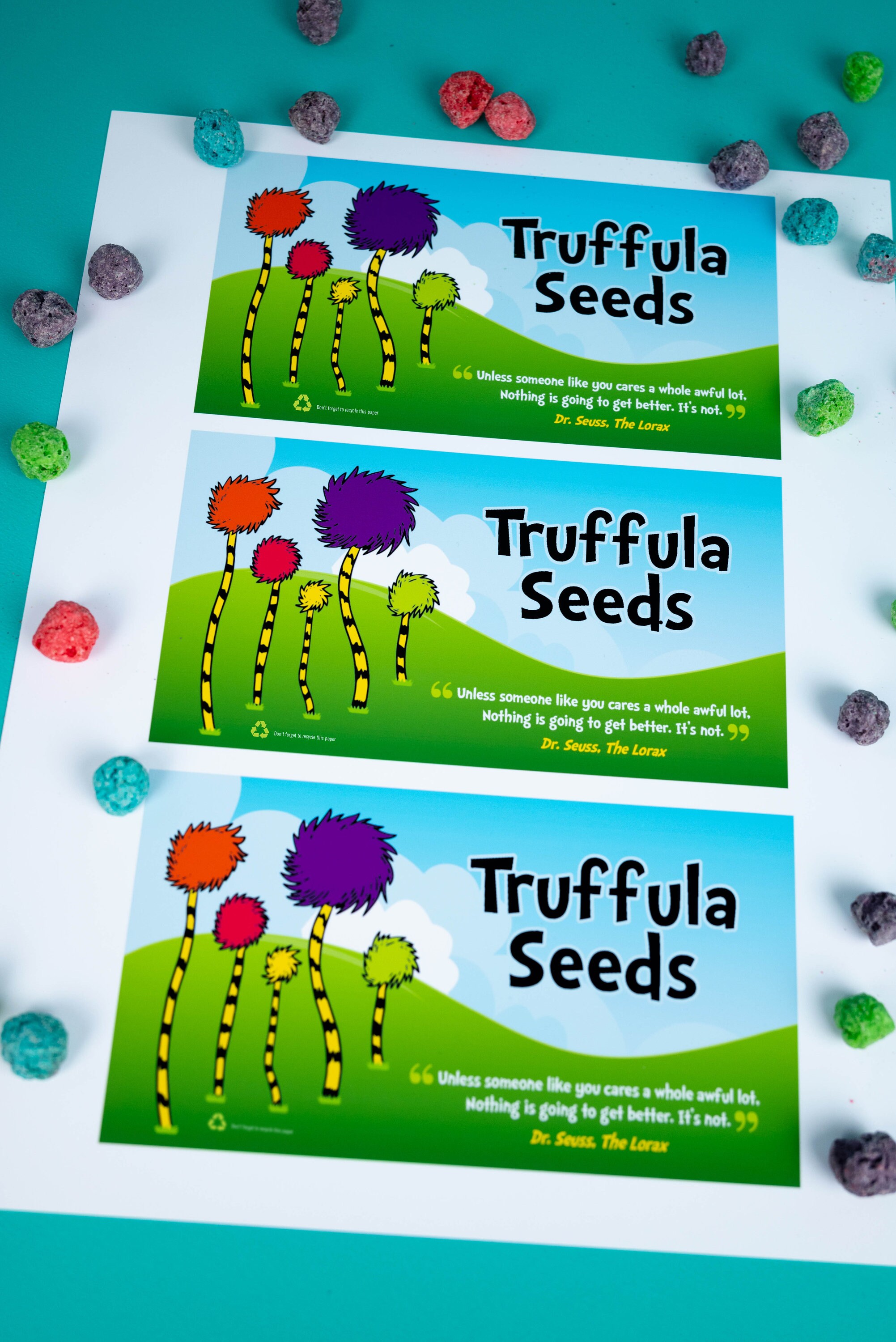 Dr. Seuss Treat Bag Card, Dr. Seuss Printable, Truffula Seeds, Dr ...