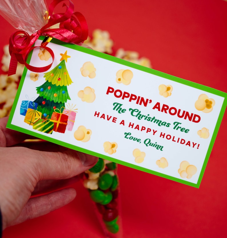 Happy Holiday Printable Tag Popcorn Christmas Tag Christmas - Etsy