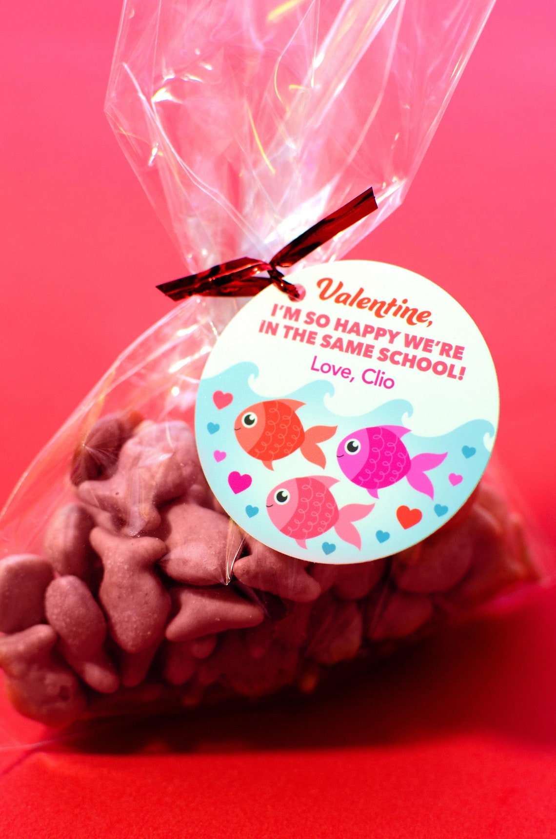 Valentine's Day Card, Valentine's Day Goldfish Tag, Circle or Square ...