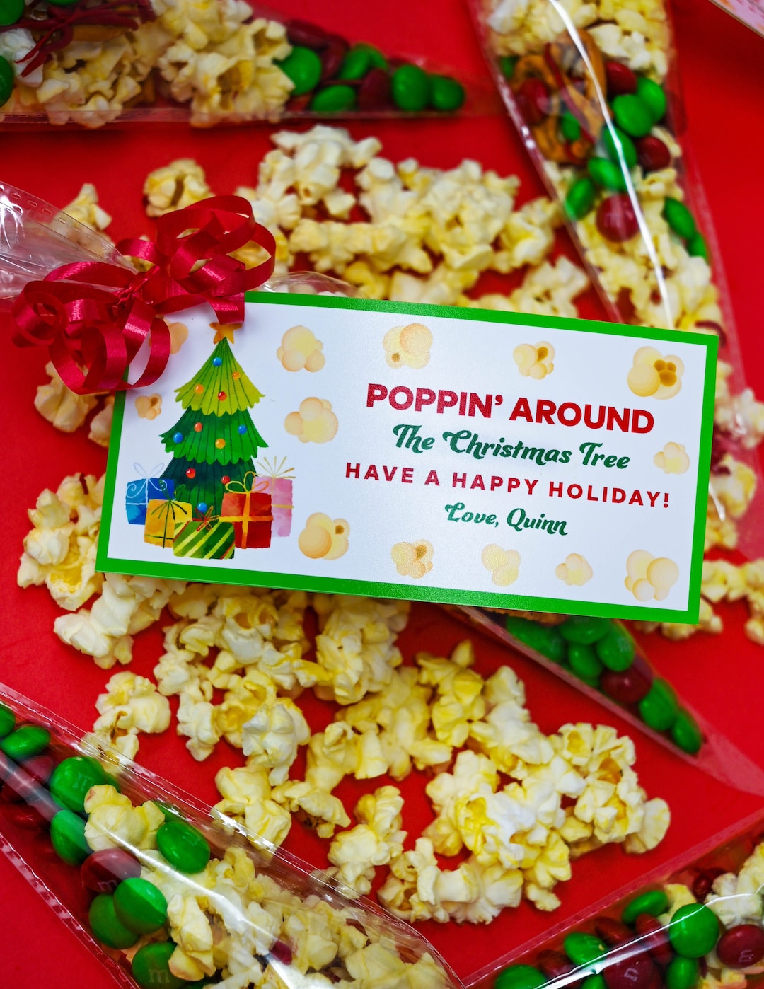 Happy Holiday Printable Tag, Popcorn Christmas Tag, Christmas Gift Tag ...