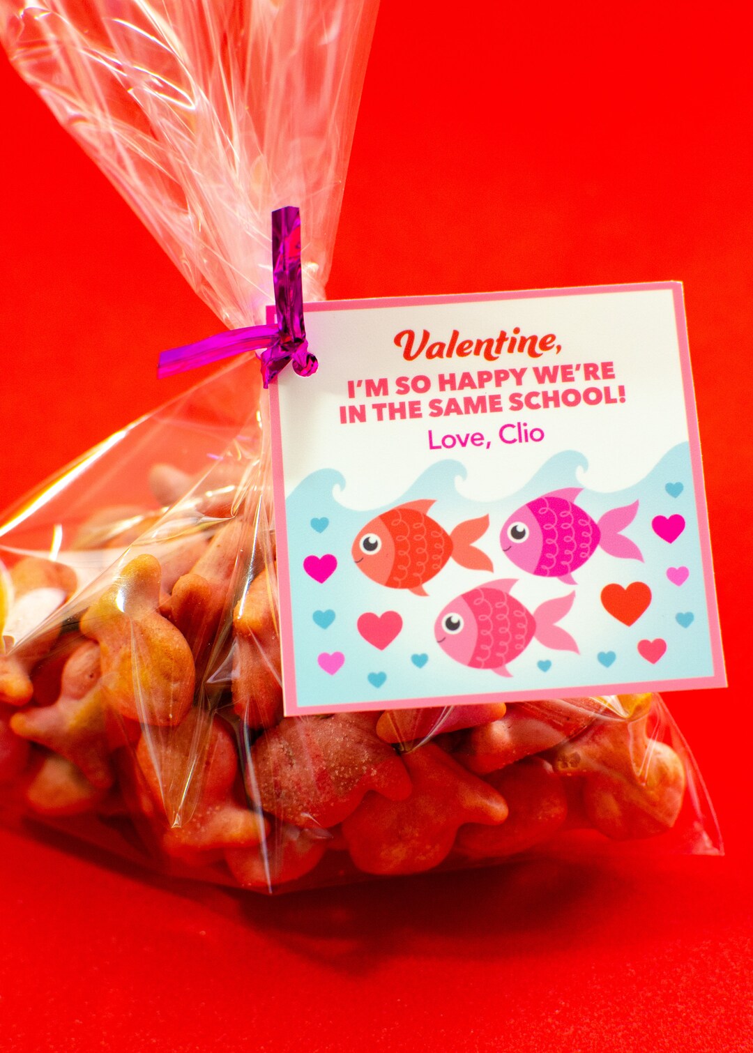 Valentine's Day Card, Valentine's Day Goldfish Tag, Circle or Square ...